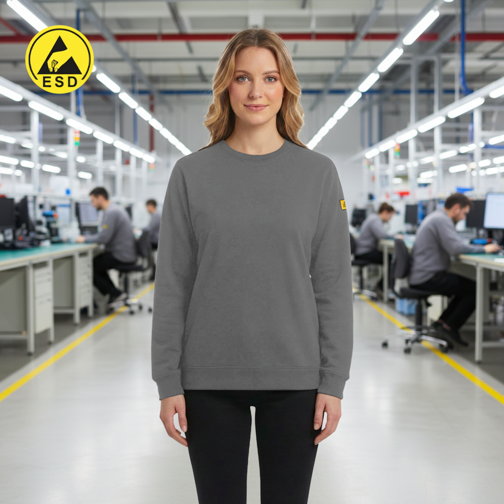 Grey ESD Sweatshirt Fleece Lined | Unisex Static Dissipative Workwear ...
