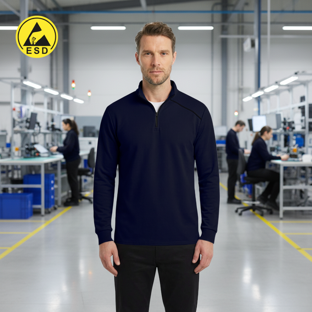 Navy Blue ESD Sweatshirt Half Zip Terry Lined | Unisex Static ...